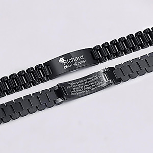 MEALGUET Personalized Graduation Gifts for him : Personalized Graduation Bracelet, College Graduate High Class Of 2024 Gift, Stainless Steel Handsome Link Bracelets Engraved Jewelry, H