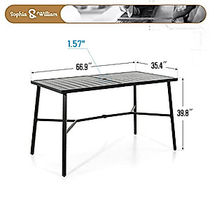 Sophia & William Outdoor Patio Bar Table Metal Bar Height Table Rectangular Dining Table with Umbrella Hole for Garden, Backyard, Lawn and Poolside, 66.9’’L x 35.4’’W x 39.8’’H