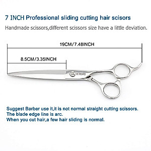 Barber Scissors 7" Professional Sliding Hair Scissors Willow Shape Sliding Hair Shears Professional Sliding Haircut Shears Razor Edge 440c Barber Shears KINSARO