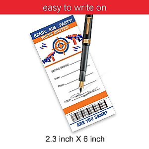 LyoGao 20 Pack Nerf Ticket Birthday Party Invitations With Envelopes Nerf Gun Battle Theme Birthday Party Ticket Style Invitations Fill in Invites Card