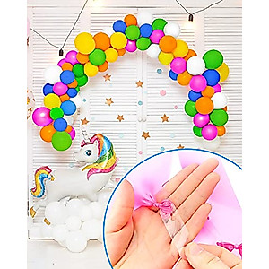Coogam 100Pcs Rainbow Latex Balloon + Balloon Decorating Strip Kit 32Ft Balloon Tape Strip, 2 Pcs Tying Tool, 200 Dot Glue, 20 Ballon Flower Clip