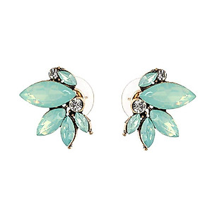 Art Deco Antique Vintage Style Mint Sea Foam Green Tiffan Opal Aqua Blue Marquis Rhinestone Bridal Bridesmaid Wedding Prom Cluster Earrings