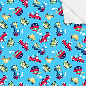Geluode Birthday Wrapping Paper for Boys Men Kids, Cartoon Car Red Fire Trucks Boat Transport Blue Wrapping Paper 6 Sheets 20x28 Inches Per Sheet