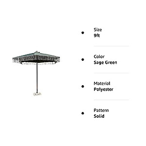 Formosa Covers 9ft 8 Ribs Replacement Umbrella CANOPY ONLY w/Tassel Luxurious Bohemian Valance for Outdoor Decor, Entertainment and Poolside (Sage Green)
