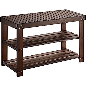 Pipishell Bamboo Shoe Rack Bench, 3 Tier Sturdy Shoe Organizer, Storage Shoe Shelf, Holds up to 300lbs for Entryway Bedroom Living Room Balcony, Brown