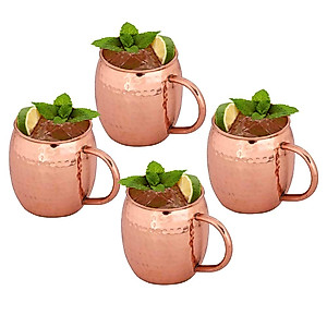 Kosma Set of 4 Moscow Mule Copper Mug 16 oz | 475 ml (Hammered Finish)
