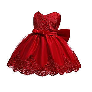 Baby Girls Red Dresses for Girls 6 Months Dresses for Toddlers Sleeveless Party Wedding Red Dresses for Girl Formal Tutu Lace Dress Knee Length Party Dresses for Little Toddler Girls Cute (Red 6M)