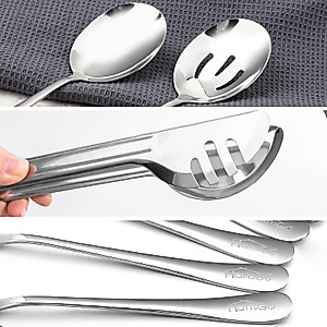 HANSGO Serving Utensils Stainless Steel, 6PCS Large Serving Utensils Including 2 Serving Spoons, 2 Slotted Spoons, 2 Serving Tongs for Wedding Party Family Dinners