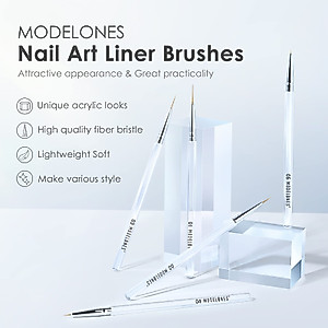 Modelones Nail Art Brushes, Liner Brushes 5Pcs Thin Nail Brush Set for Nail Art Nails Gel Polish Painting Designs with Hexagonal Shape Easy Hold 5/7/9/11/20mm