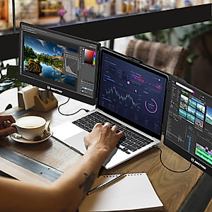 Maxfree S2 Laptop Screen Extender, 14'' Laptop Monitor Extender Plug & Play, 1080P FHD Triple Portable Dual Monitor for 13-17'' Laptops, Compatible with Windows/Mac/Surface/Android/Switch