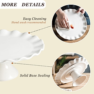 YHOJOY White Cake Stand, 10 Inch Wedding Cake Stands for Party, Round Dessert Stand, Ceramic Cake Plate Cupcake Stand for Dessert Table Display, Ruffle Trim