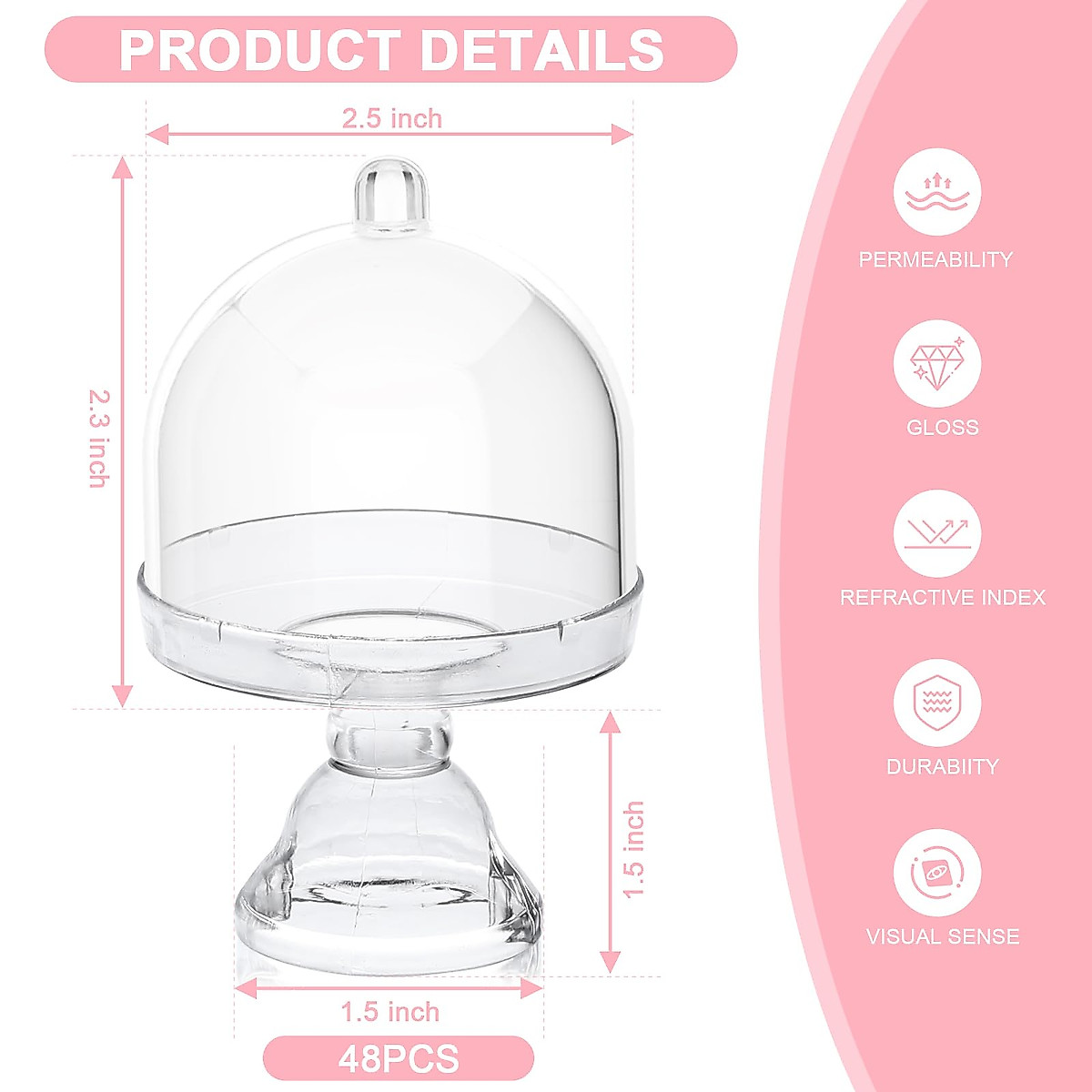 JC HUMMINGBIRD 12 Pieces 4“ H x 2.75“ W Cake Plate Stand with Dome Cover, Clear,