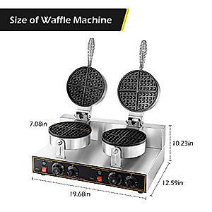 Dyna-Living Commercial Waffle Maker 2400W Double Heads Waffle Maker Non-stick Round Waffle Iron Maker Thicken Stainless Steel Home or Commercial Use Waffle Maker Machine for Restaurant or Bakery 110V