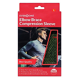 EverOne Elbow Brace Compression Support Sleeve For Golf Elbow Treatment, Injury Prevention, Healing and Recovery, Unisex, 1 Pair (2 pcs), Large