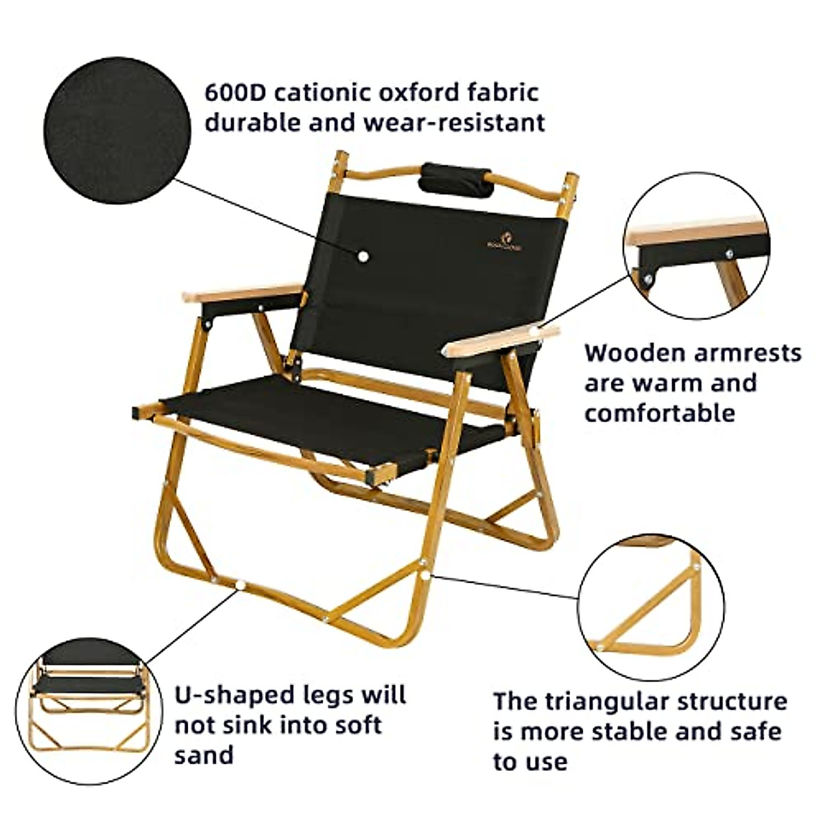 ROCK CLOUD Portable Folding Camping Chair Low Beach Chairs for Camp Lawn Hiking Sports Hunting