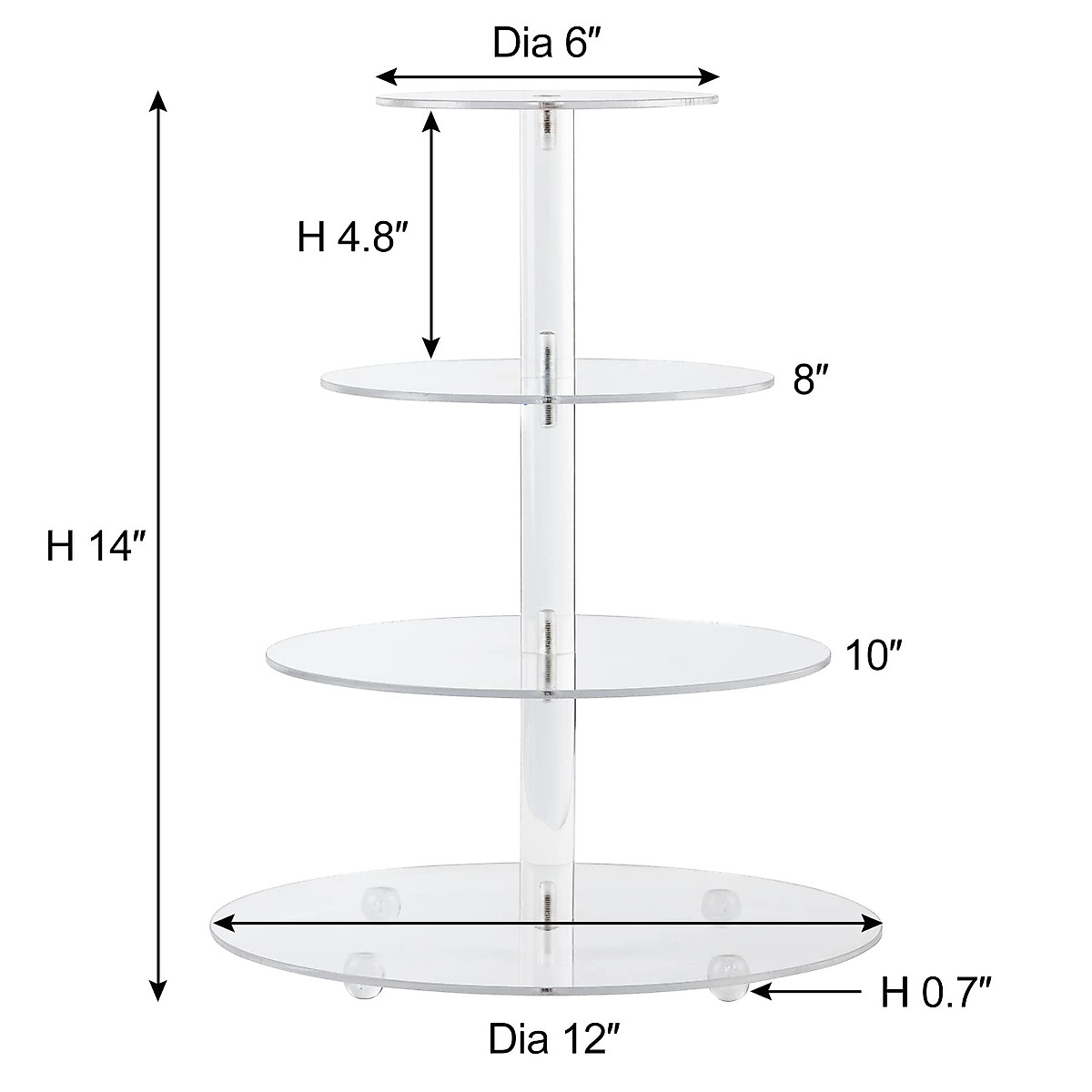 Lilezbox Cupcake Stand 12 Inch Round Clear 4-Tier Cake Holder, Acrylic Cupcake Display Stand, Dessert Tower Pastry Stand,for Party & Catering Event