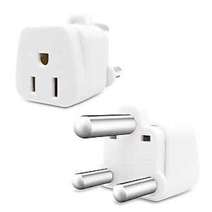 South Africa Travel Plug Adapter,South Africa Plug Adapter 3 Prong Safe Grounded USA to Any Type M for Country Such as Botswana,Nepal Pakistan,Namibia and More,White 2 Pack