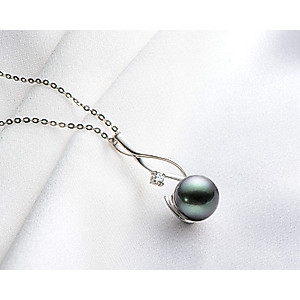 DENGGUANG Tahitian Black Pearl Necklace Genuine 9.5-10mm Round South Sea Cultured Pearl Pendant 18K Gold Plated 925 Sterling Silver- Jewelry Gifts for Women Wife Mom Daughter