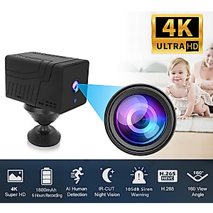 4K Wireless Wifi Camera,Upgrade 4K,1800mAh Battery Powered,WiFi Wireless Nanny Cam Home Security Camera Tiny Office Secret Surveillance Cam with 100 Days Standby AI Human Detection Auto Night Vision