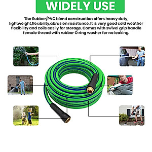 YOTOO Heavy Duty Hybrid Short Garden Hose, Lead in Water Hose 5/8-Inch by 10-Feet 150 PSI, Kink Resistant, All-Weather Flexible with Swivel Grip Handle and 3/4" GHT Solid Brass Fittings, Green+Blue