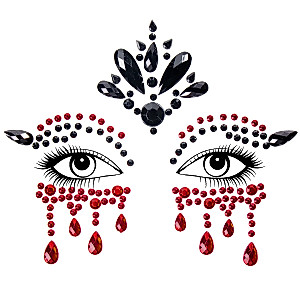 Bowitzki Halloween Face Jewels Festival Design Women Mermaid Face Gems Rhinestone Crystals Stickers Eyes Body Temporary Tattoos (Black-A)