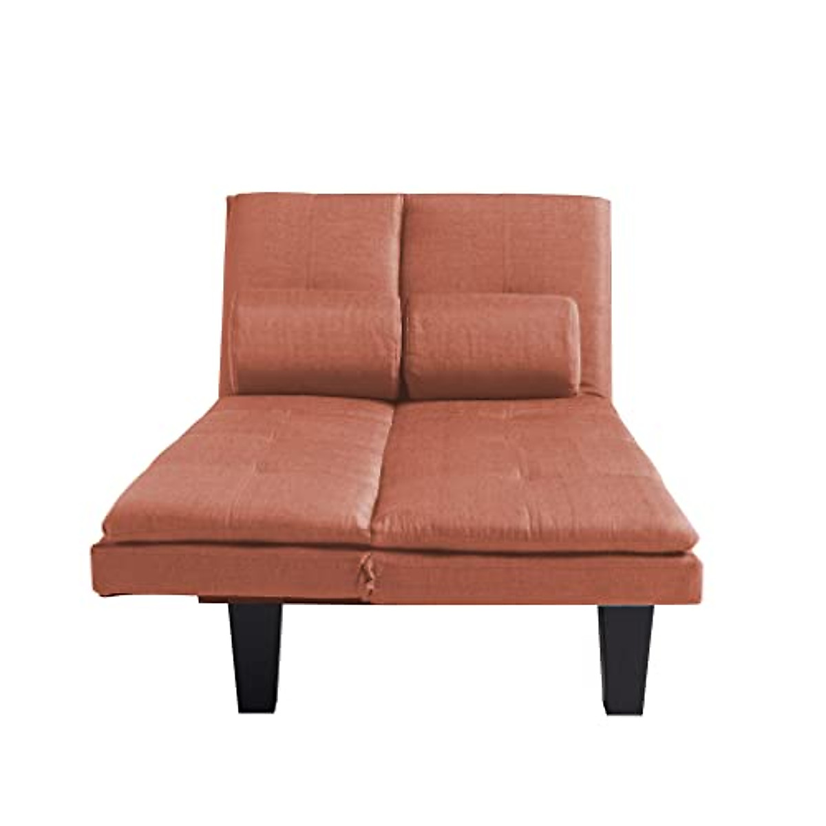 Morhome Futon Bed,63.4” Convertible Sleeper Tapered Wood Legs,Small Splitback Sofa for Living Room,Bedroom,Orange