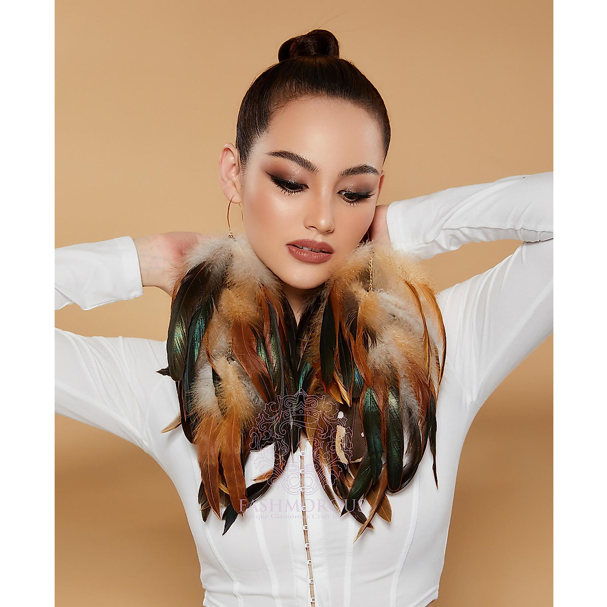 Fashmorous Dangle Earrings for Women Fashion Nature Feather Earrings for Women Fashion Feather Earrings with Leaf Shape Hook