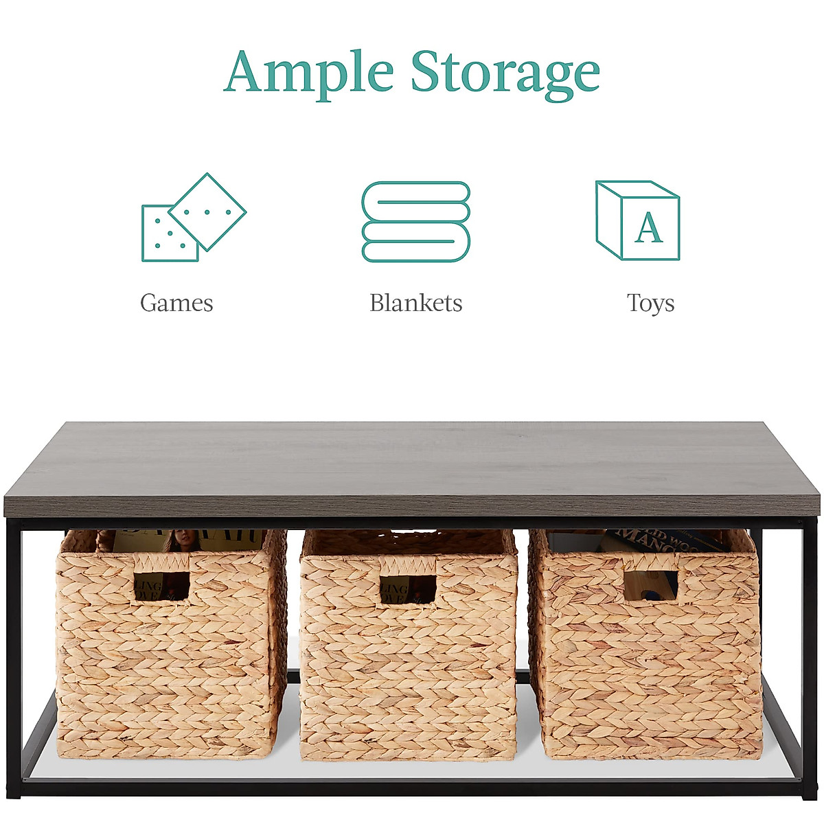 Best Choice Products 44in Modern Industrial Style Rectangular Wood Grain Top Coffee Table, Rustic Accent Furniture for Living Room w/Metal Frame, 1.25in Thick Butcher Block Tabletop - Gray