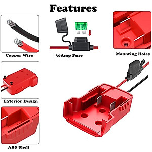 Power Wheel Adapter Set for Milwaukee 18V Battery with 14AWG Wire for Robotics, Work Lights, RC Trucks, and RC Toys