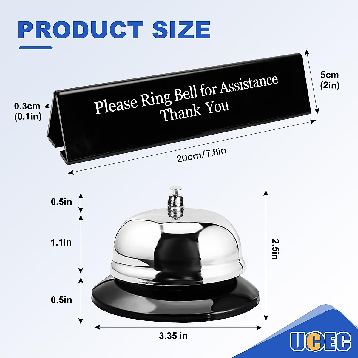 UCEC Desk Bell for Service & Reception Areas - Double-Side Ring Sign & Call Bell for Hotels, Schools, Restaurants