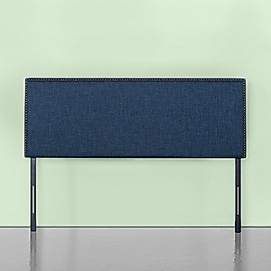 Zinus Jake Upholstered Nailhead Rectangular Headboard in Navy, Queen