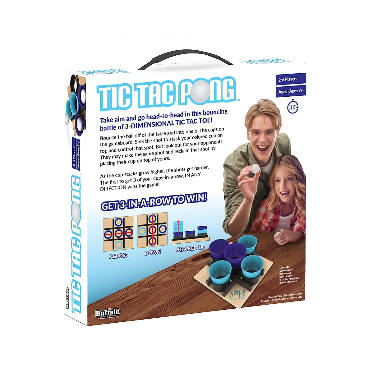 Buffalo Games - Tic Tac Pong - Indoor/Outdoor Dexterity Game - Competative Tic Tac Toe - Great Family Game Night Addtion - Ages 7 and Up