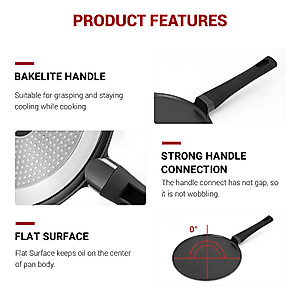 Sakuchi 11 Inch Induction Crepe Pan, Nonstick Dosa Pan for Stove Tops, Tortilla Pan for Glass Cooktop, Tawa Pan for Roti, Black