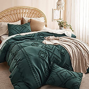 Bedsure Duvet Cover King - King Duvet Cover, Boho Bedding King for All Seasons, Chic Geometric Tufted Kids Duvet Cover (Forest Green, King, 104"x90")