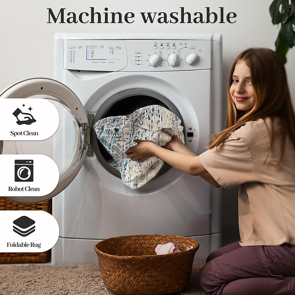 Area Rugs for Living Room, Vintage Washable Rug with Non-Slip Low-Pile Traditional Rugs Foldable Accent Distressed Rug Indoor Rug for Bedroom Dining Room Dorm Home Office (Beige Green Blue, 5' x 7')