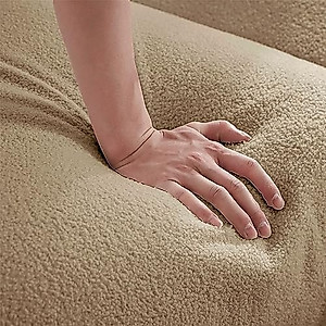 YM sky Modern Boucle Sofa for Living Room: 87 Inch Upholstered Teddy Velvet Couch with 2 Pillow- Comfy Modular Sofa with Metal Legs for Apartment Bedroom Office (Camel)