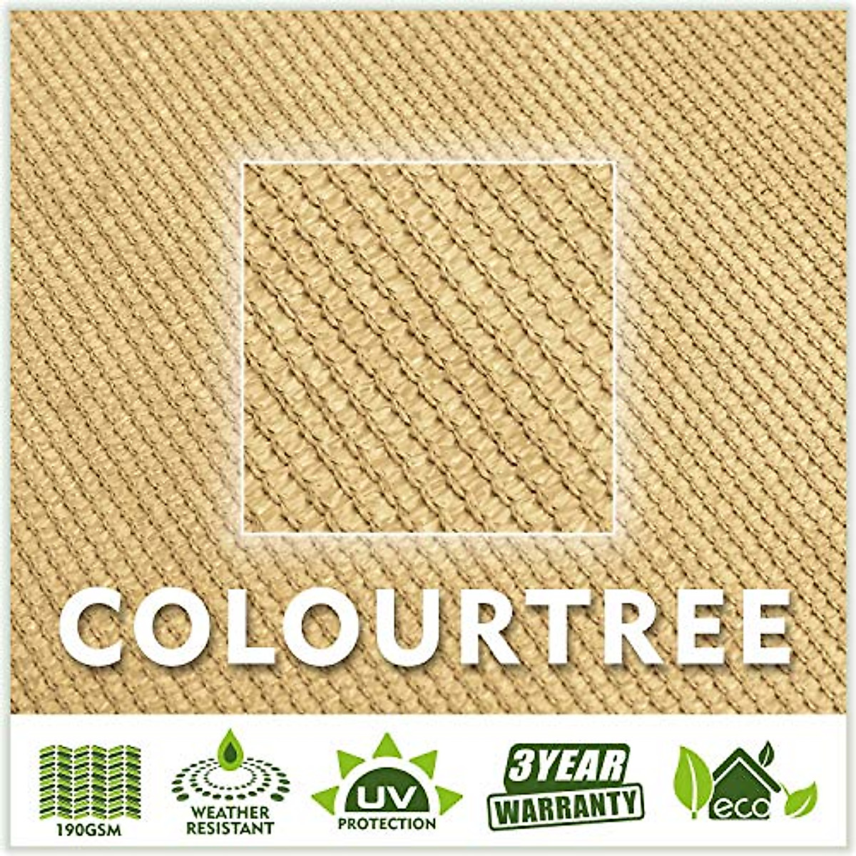ColourTree CTAPT22 Custom Size Order to Make 11' x 13' x 17' Sand Beige Right Triangle Sun Shade Sail Canopy Mesh Fabric UV Block - Commercial Heavy Duty - 190 GSM - 3 Years Warranty