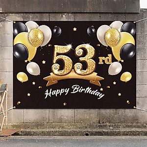 PAKBOOM Happy 53rd Birthday Banner Backdrop - 53 Birthday Party Decorations Supplies for Men - Black Gold 4 x 6ft