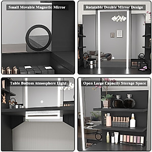 57.1" W Vanity Makeup Table with Lighted Mirror Table with Tri-Folding Mirror, 8 Drawers, 3 Light Modes, Open Storage Shelves, Vanity Table as Gifts for Girls/Women Vanity must Haves White (White)
