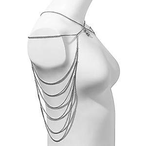 Missgrace Bride Women Rhinestones Shiny Statement Body Chain Jewelry Shawl Silver Dainty Body Jewelry Layered Shoulder Chain Wedding Party Nightclub Body Accessories Jewelry for Women Bride