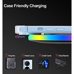 Wireless Charger Pad, 15W Max Fast RGB Wireless Charging Pad Compatible iPhone 14/14 Plus/14 Pro/14 Pro Max/13/13 Mini/SE 2022/12/11/X/8,Samsung Galaxy S22/S21/S20,AirPods 3 2 Pro(No AC Adapter) Black