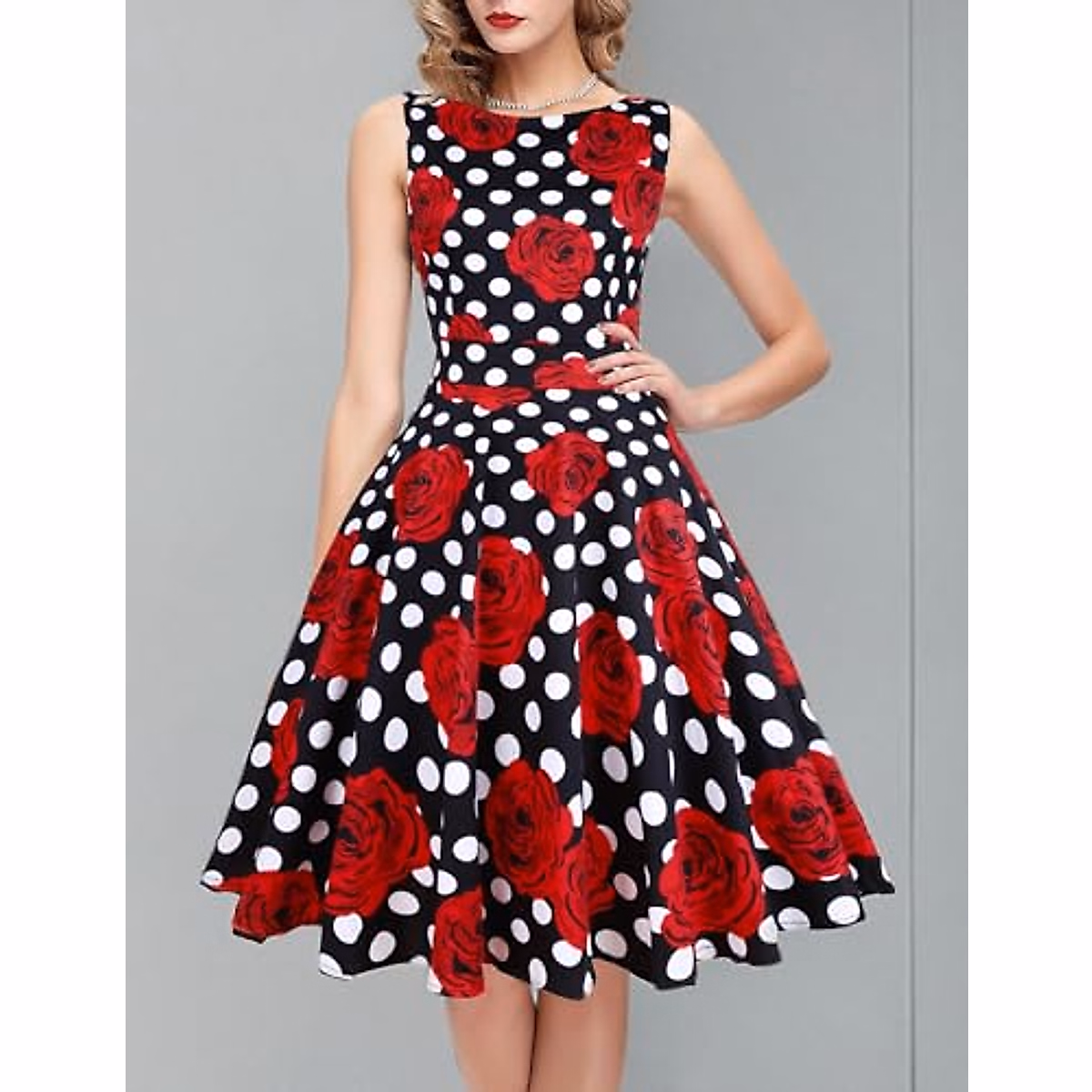 OWIN Women's Vintage 1950's Floral Spring Garden Picnic Dress Party Cocktail Dress