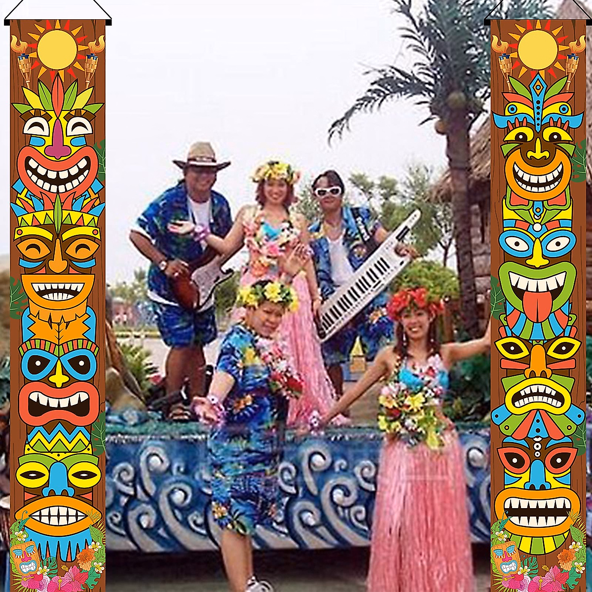 Hawaiian Luau Party Decoration Supplies, Tiki Totem Door Banner Sign for Aloha Hawaii Luau Tropical Moana Birthday Party Decorations, Tiki Decorations Outdoor