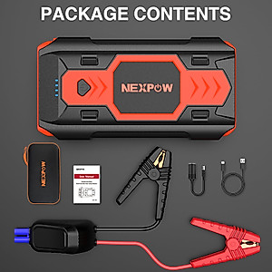 NEXPOW Battery Jump Starter 2500A Car Jump Starter (up to 8.0L Gas/8L Diesel Engines) 12V Car Battery Booster Pack with USB Quick Charge 3.0 and 4 LED Modes Red Blue Warning