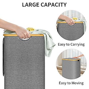Laundry Hamper with Wheels and Lid, 100L Laundry Hamper on Wheels, Collapsible Storage Dirty Cloth Hamper with Removable Laundry Bag, Clothes Storage Basket with Handles for Home(Gray)