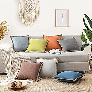 NordECO HOME Set of 2 Farmhouse Throw Pillow Covers - Burlap Linen Trimmed Tailored Edges Decorative Cushion Covers for Bed Home Decoration, 18 x 18, Black