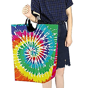 Kigai Tie Dye Laundry Basket Collapsible Large Clothes Hamper Nursery Storage Bin with Handle for Bedroom, Bathroom, Dorm, Kids Room