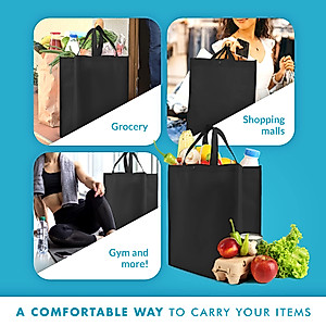 Simply Green Solutions - Reusable Grocery Bags, Durable Large Tote Bags, Shopping Bags for Groceries, Utility Tote, Reusable Gift Bags With Handles, 14 x 16.5 x 6, Pack of 10, Black