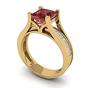 Clara Pucci 3.37ct Princess Cut Pave Solitaire with Accent Scarlet Red Garnet Sliding Statement Bridal Ring Band Set 14k Yellow Gold 5