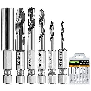 PHALANX Stubby HSS Drill Bits for Metal, Quick Change Hex Shank Drill Bit Set & Magnetic 1/4 Bit Holder, Cobalt Drill Bits for Steel Plate Impact Driver, Brocas para Metal, 1/8 3/16 3/32 1/4 5/16